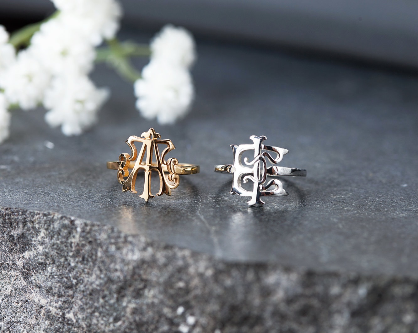 Personalized Monogram Ring Double Initials Ring Custom - Etsy