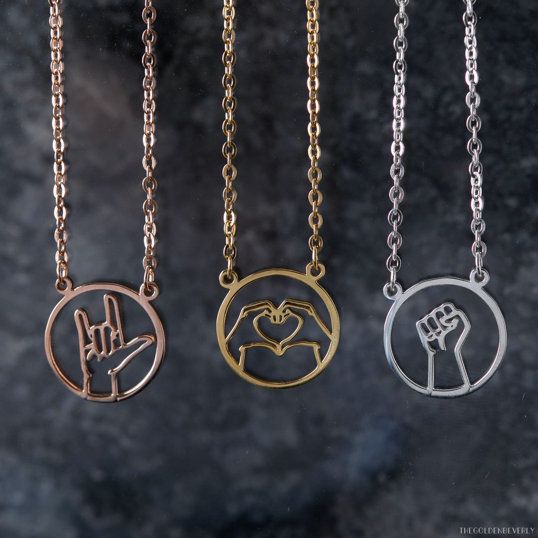Hand Gesture Necklace - Pinky Promise - Hand Sign Necklace - Peace Sign ...
