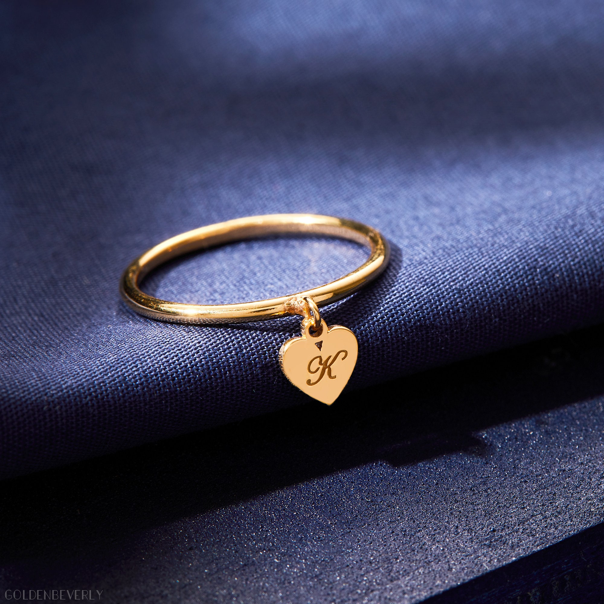 Dangle Initial Heart Ring Custom Heart Ring Dangle Ring - Etsy