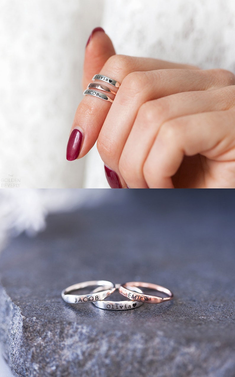 Dainty Name Ring Stackable Name Band Mom Ring With Kids - Etsy