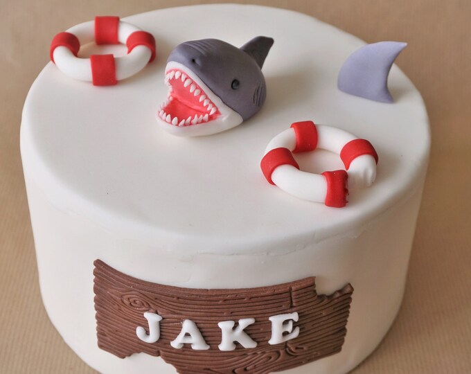Fondant Shark Cake Topper Set, Grey Shark Fin Topper, Shark Birthday ...