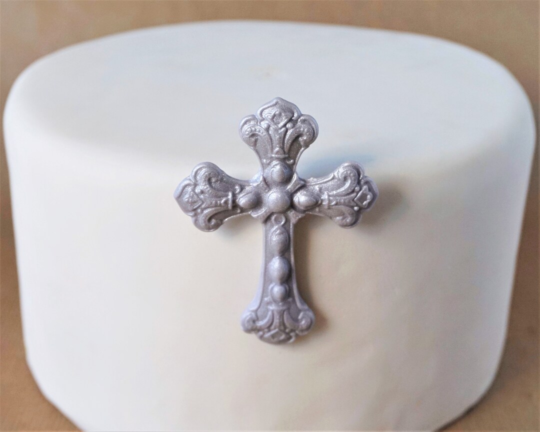 Fondant Silver Cross Cake Topper for Baptism Cake Silver - Etsy