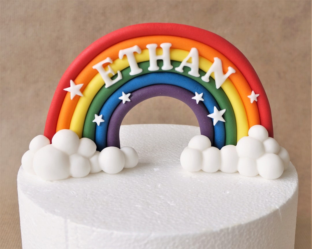 Fondant Rainbow Cake Topper, Rainbow With Name, Personalized Cake ...