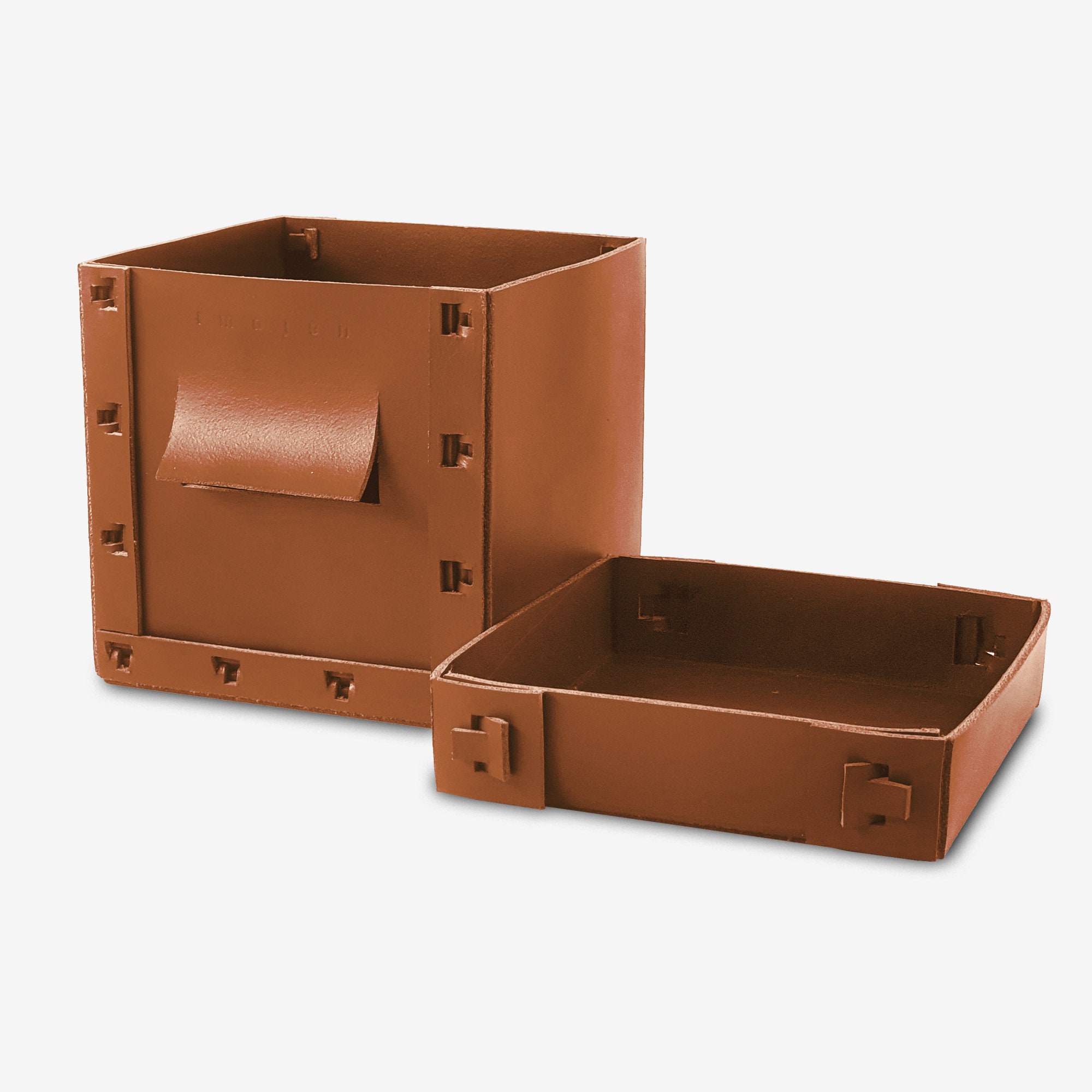 The COMPACT S-M brown leather box with lid, desktop organizer, home ...