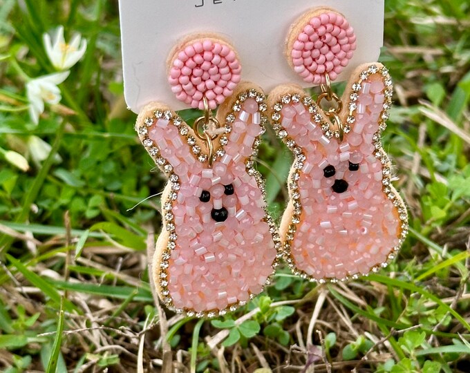 Easter Bunny Earrings, Pink Peeps Earrings, Rabbit Earrings, Easter ...