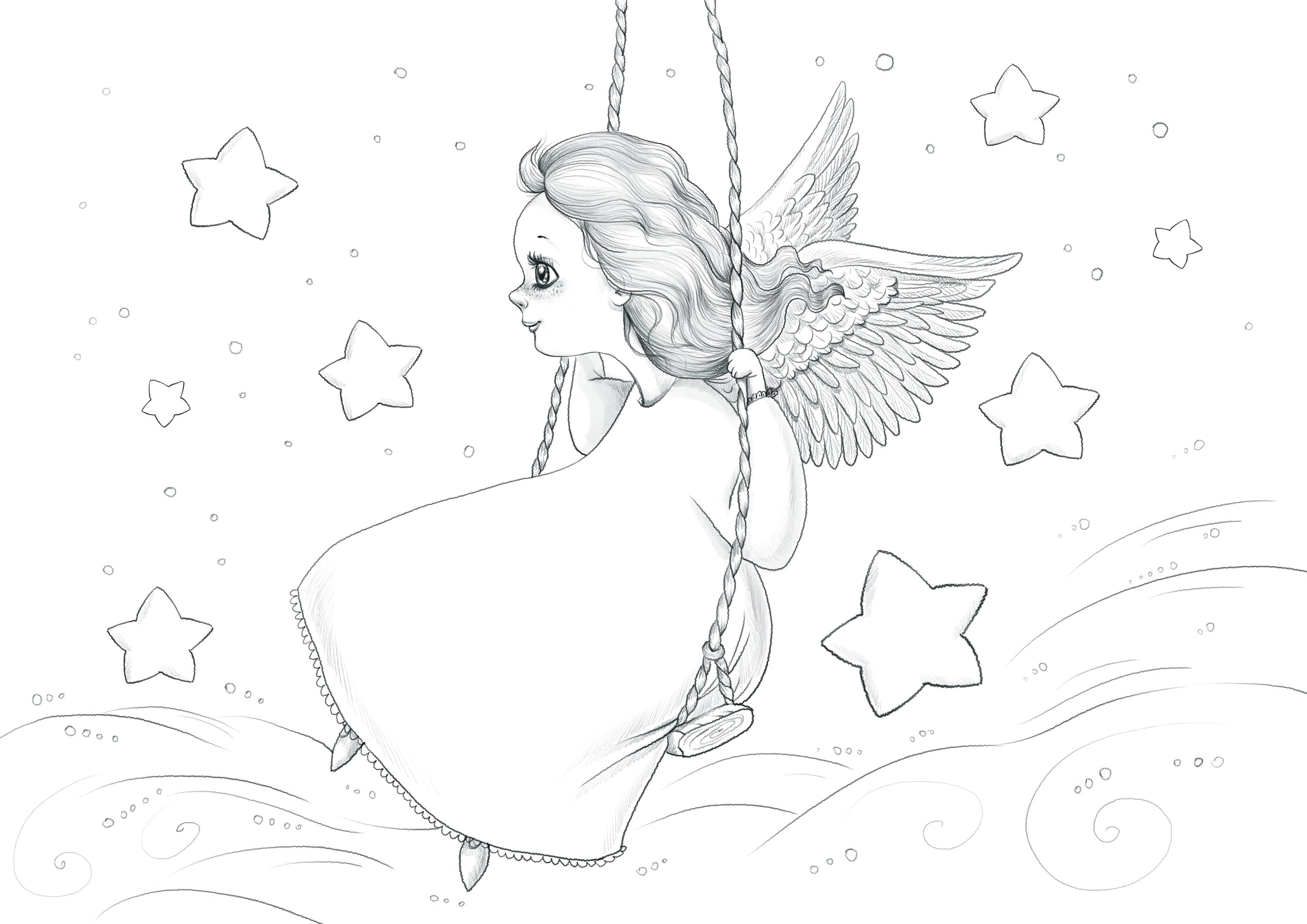 Little Angel Coloring Page & Cloring Greeting Card to Download ...