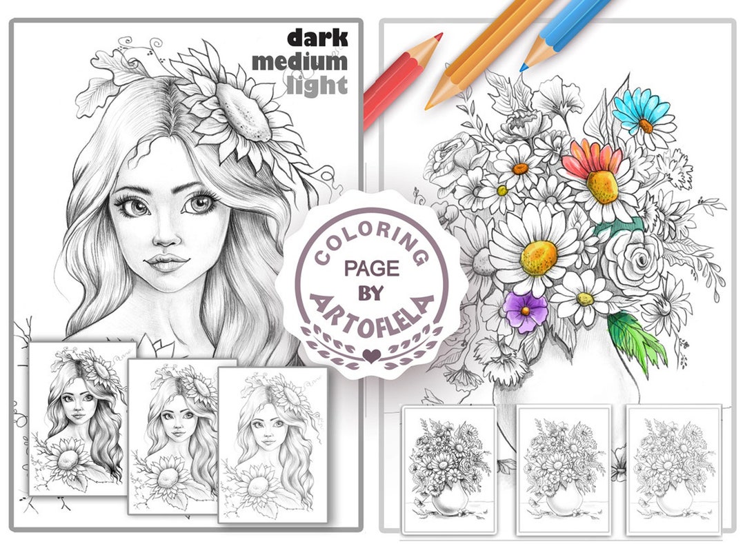 2 Coloring Pages, Printable Adult Coloring Pages, Download Grayscale ...