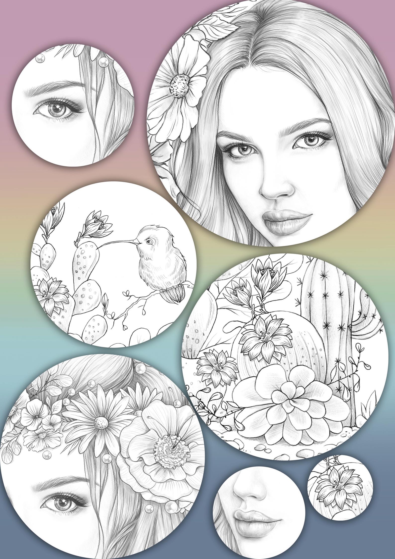 Coloring Page to Download, Printable Adult Coloring Page, Grayscale ...