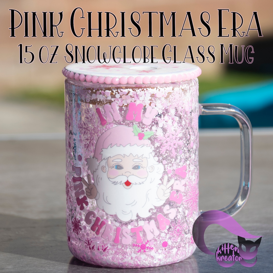 Pink Christmas Era 15 Oz. Glitter Snow Globe Glass Mug - Etsy