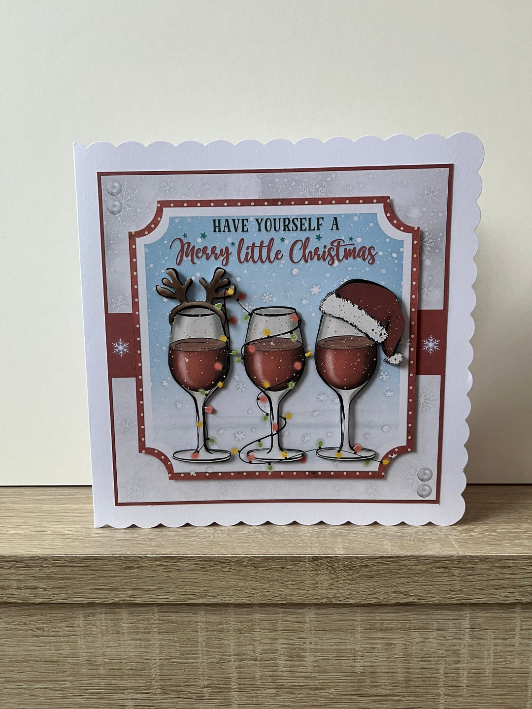 Wine Glasses, Red Wine, Christmas Card 8x8, Christmas, Xmas, Greeting ...