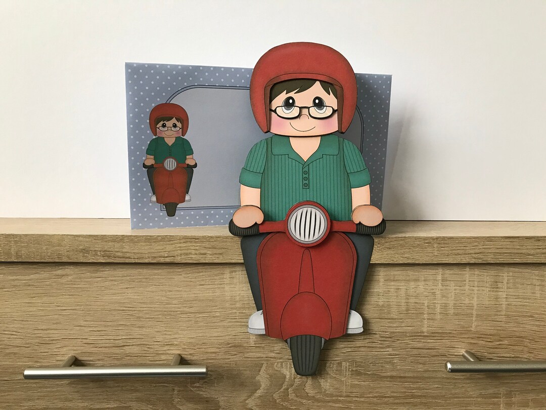 Male Moped Biker Birthday Card, Scooter, Decoration, Keepsake, on the ...