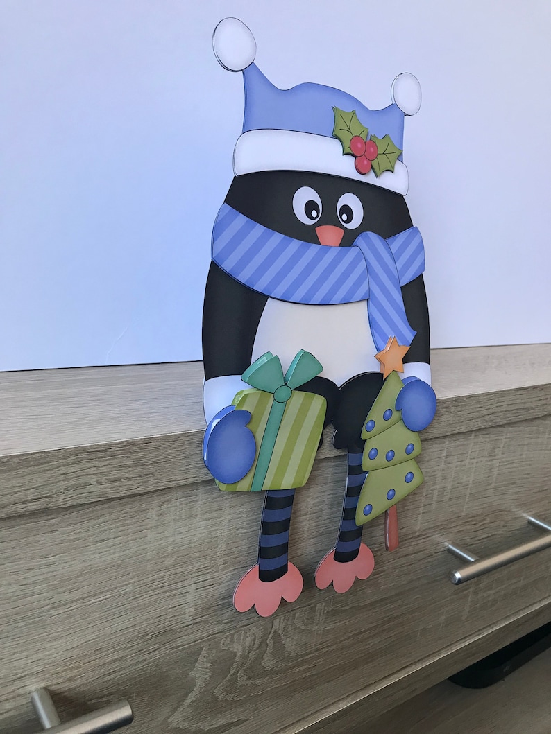 Christmas Penguin in blue christmas card and envelope | Etsy