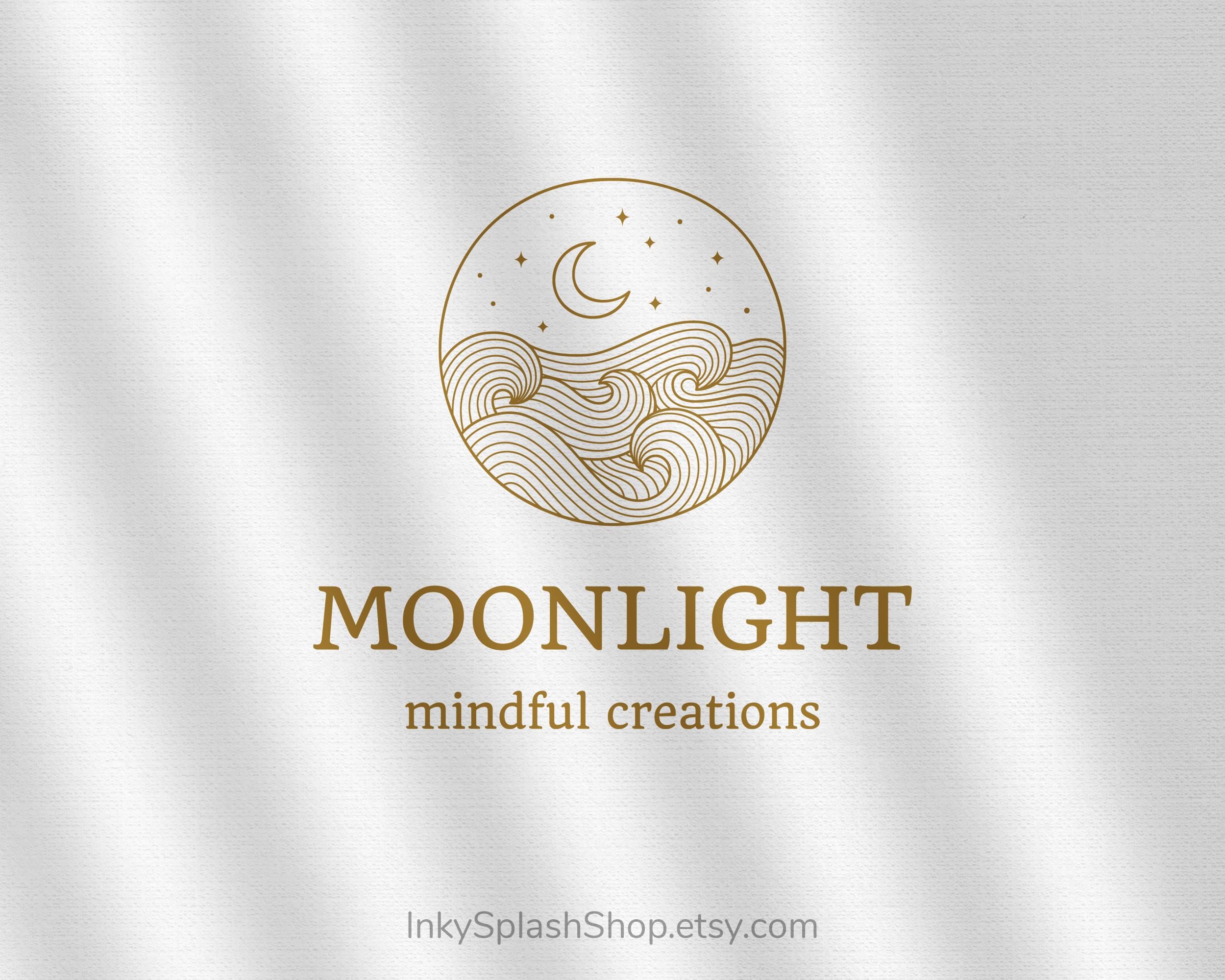 Moon and Waves Premade Logo Mystical Ocean Logo Customized Celestial ...