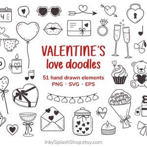 Valentines Day Clip Art Bundle. Hand Drawn Love Doodles Pack. Romantic ...