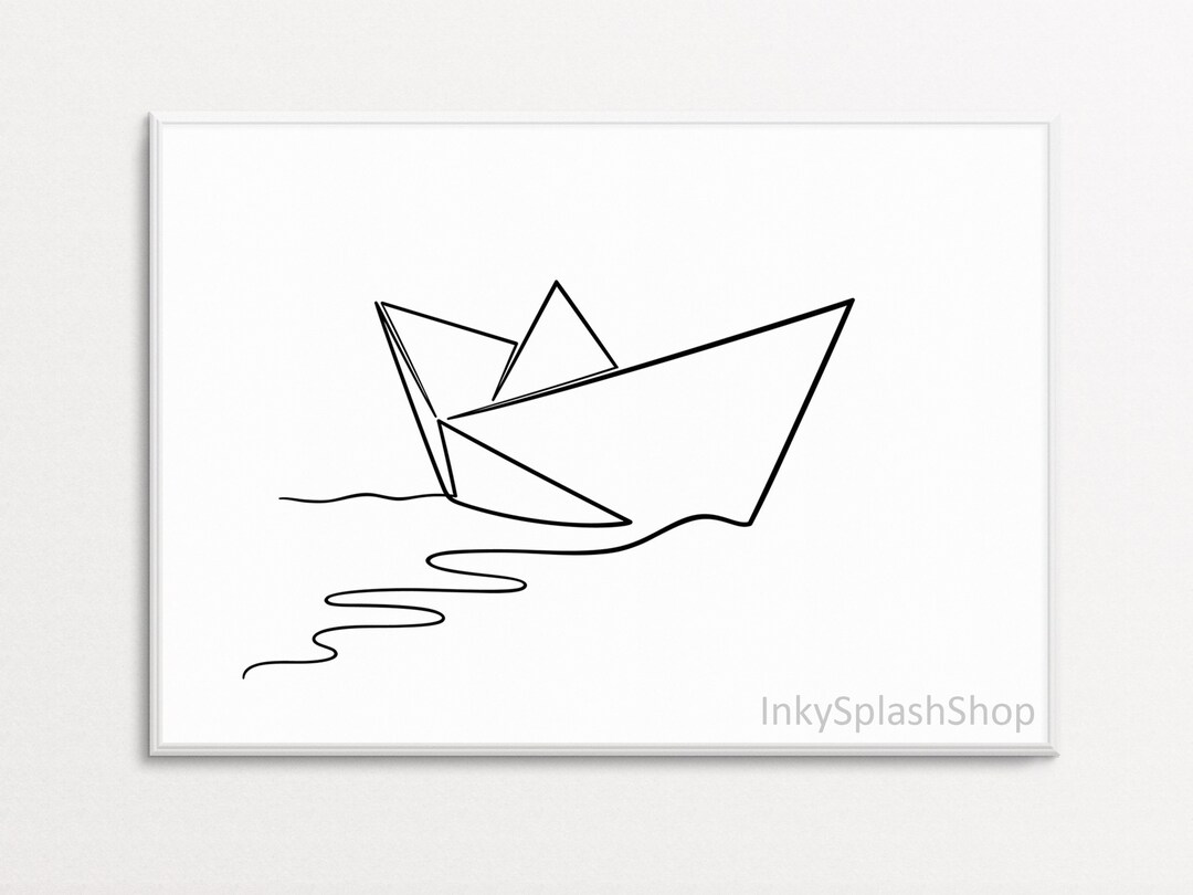 Paper Boat Line Art Printable Minimalist Origami Print Modern - Etsy