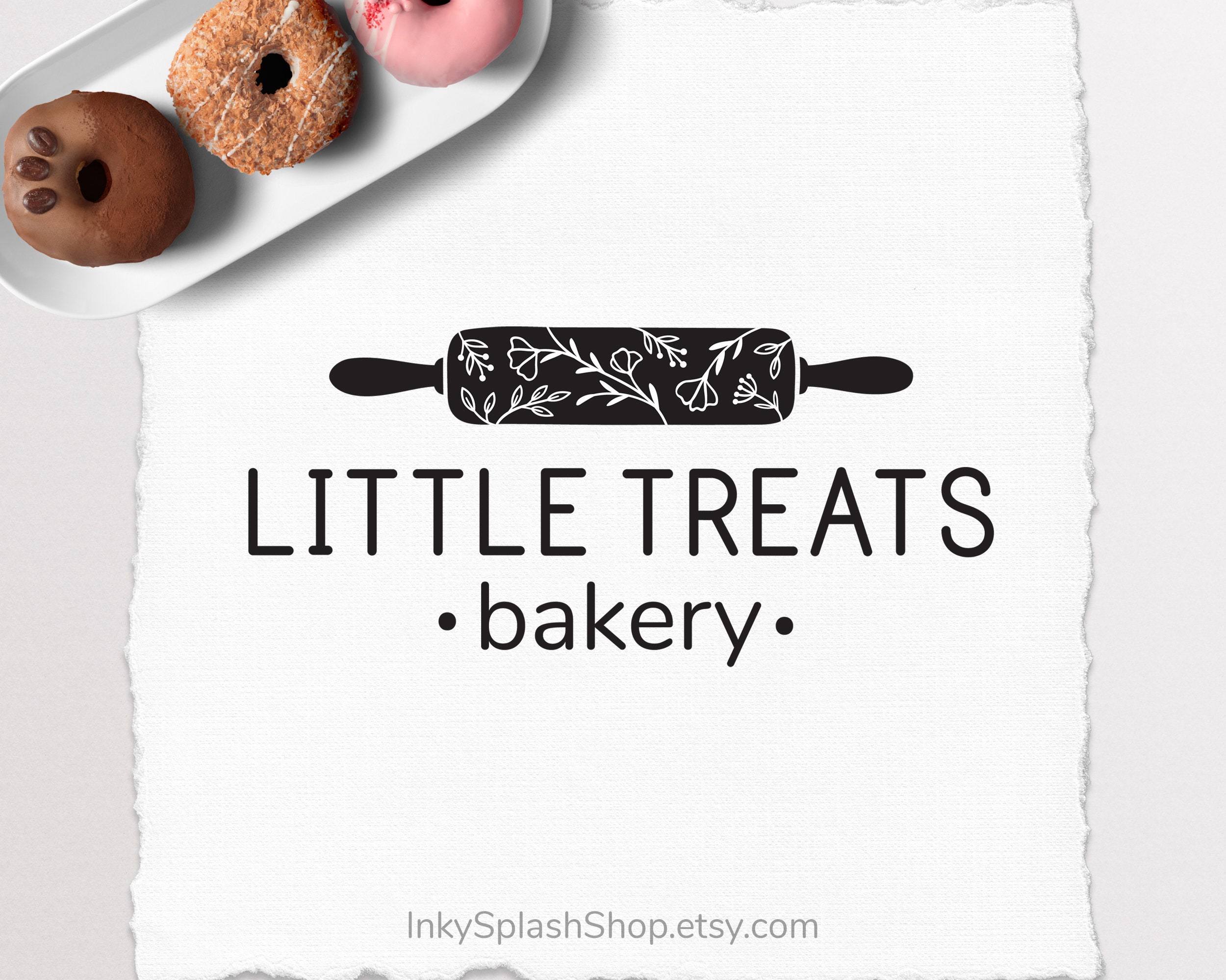 Premade Baking Logo Rolling Pin Floral Logo Design Customized Logo for ...