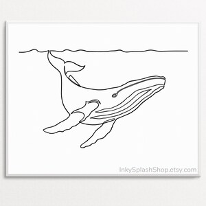 Whale One Line Art Printable Simple Ocean Animal Print Humpback Whale ...