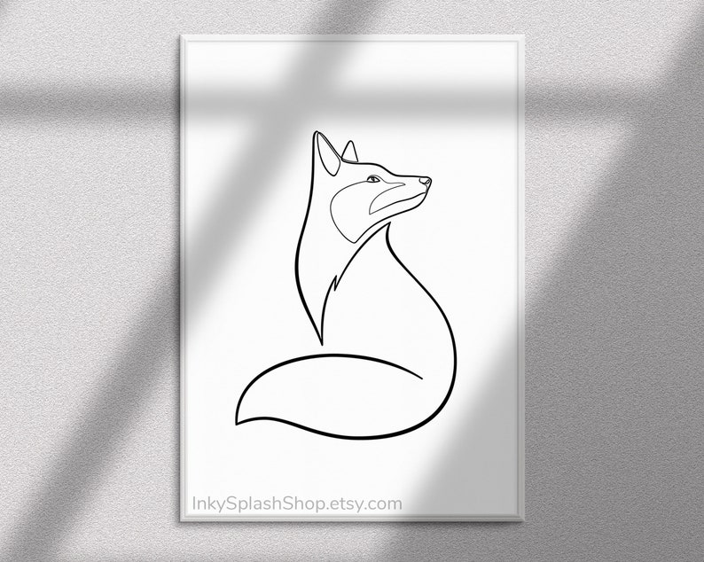 Fox Printable Art. Minimalist Continuous Line Drawing. Simple Animal ...