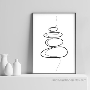 Stacked Stones Minimal Wall Art Zen Balance Pebbles Continuous Line ...