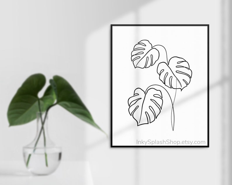 Monstera One Line Drawing Printable Minimalist Botanical Print Simple ...