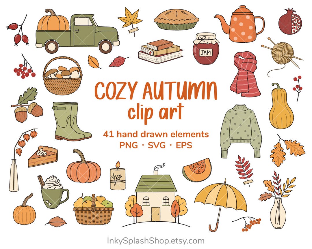 Cozy Autumn Clip Art Bundle. Hand Drawn Fall Doodles Pack. Hygge Season ...