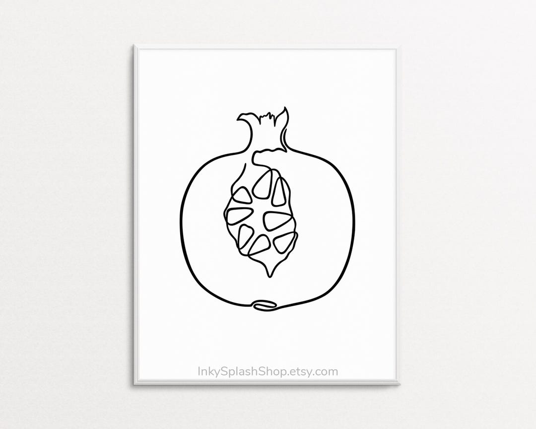 Pomegranate One Line Drawing Minimalist Fruit Print Black & White ...