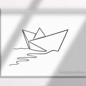 Paper Boat Line Art Printable Minimalist Origami Print Modern - Etsy