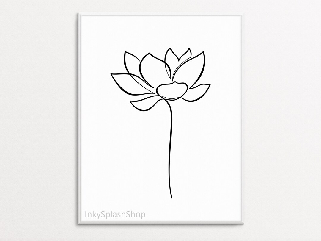 Lotus Flower One Line Art Printable Minimalist Floral Print - Etsy