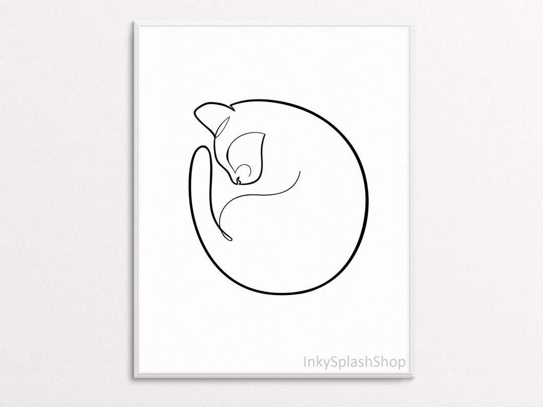 Sleeping Cat One Line Art Printable Minimalist Animal Drawing - Etsy