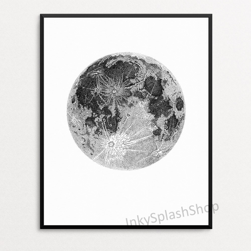 Moon Wall Art PRINTABLE Space Artwork Bedroom Decor Full Moon Ink ...