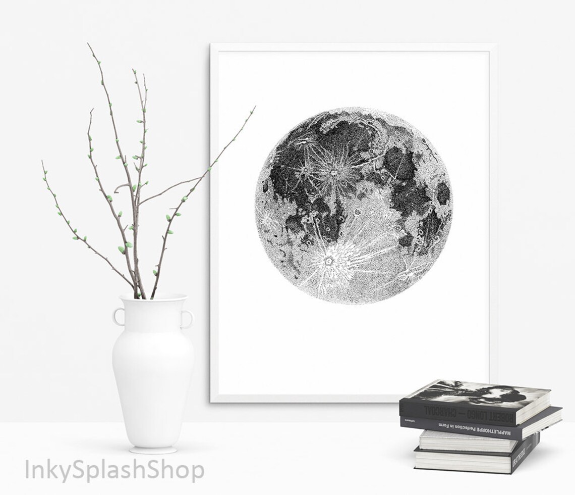 Moon Wall Art PRINTABLE Space Artwork Bedroom Decor Full Moon Ink ...