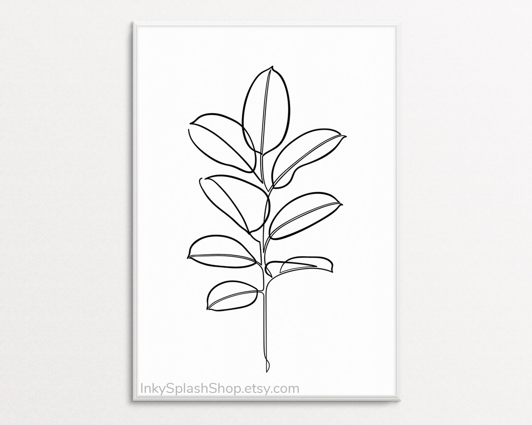 Ficus Elastica One Line Drawing. Rubber Plant Leaves Printable Wall Art ...
