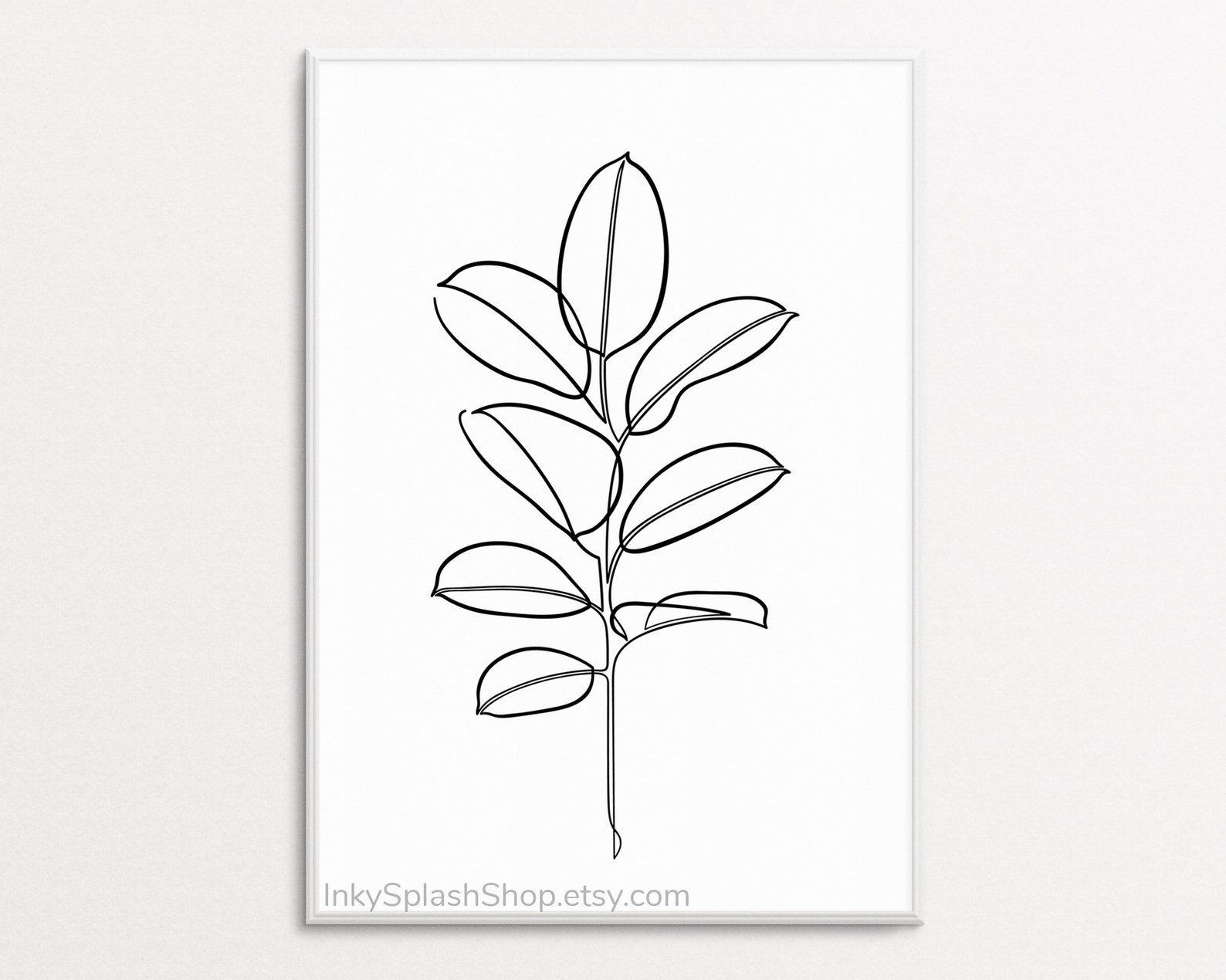 Ficus Elastica One Line Drawing. Rubber Plant Leaves Printable Wall Art ...