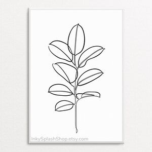 Ficus Elastica One Line Drawing Rubber Plant Leaves Printable Wall Art ...