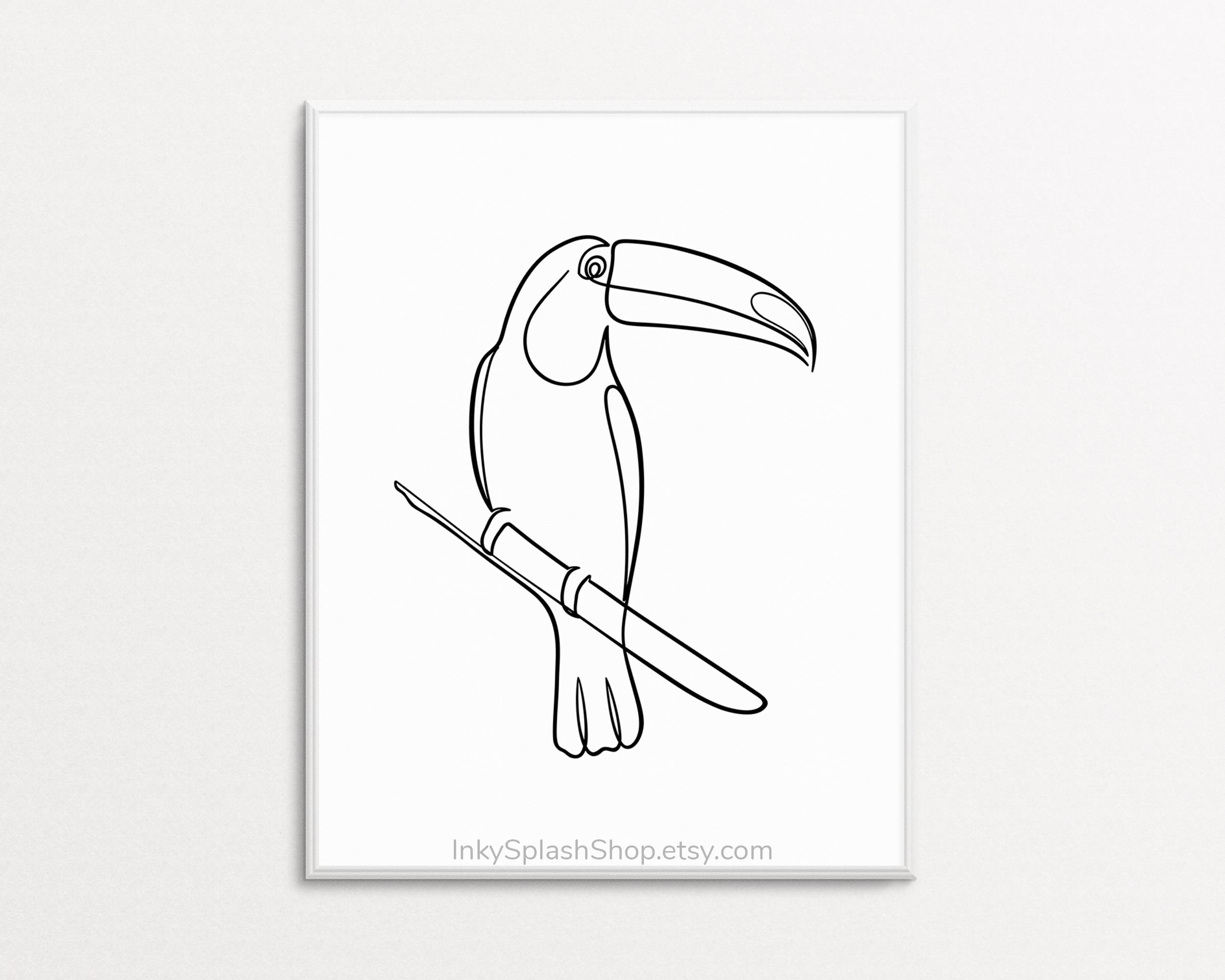 Toucan Line Drawing Tropical Bird Wall Art Printable Minimalist Home ...