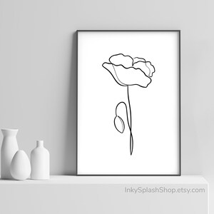 Poppy One Line Drawing Printable Simple Black & White Flower Print ...