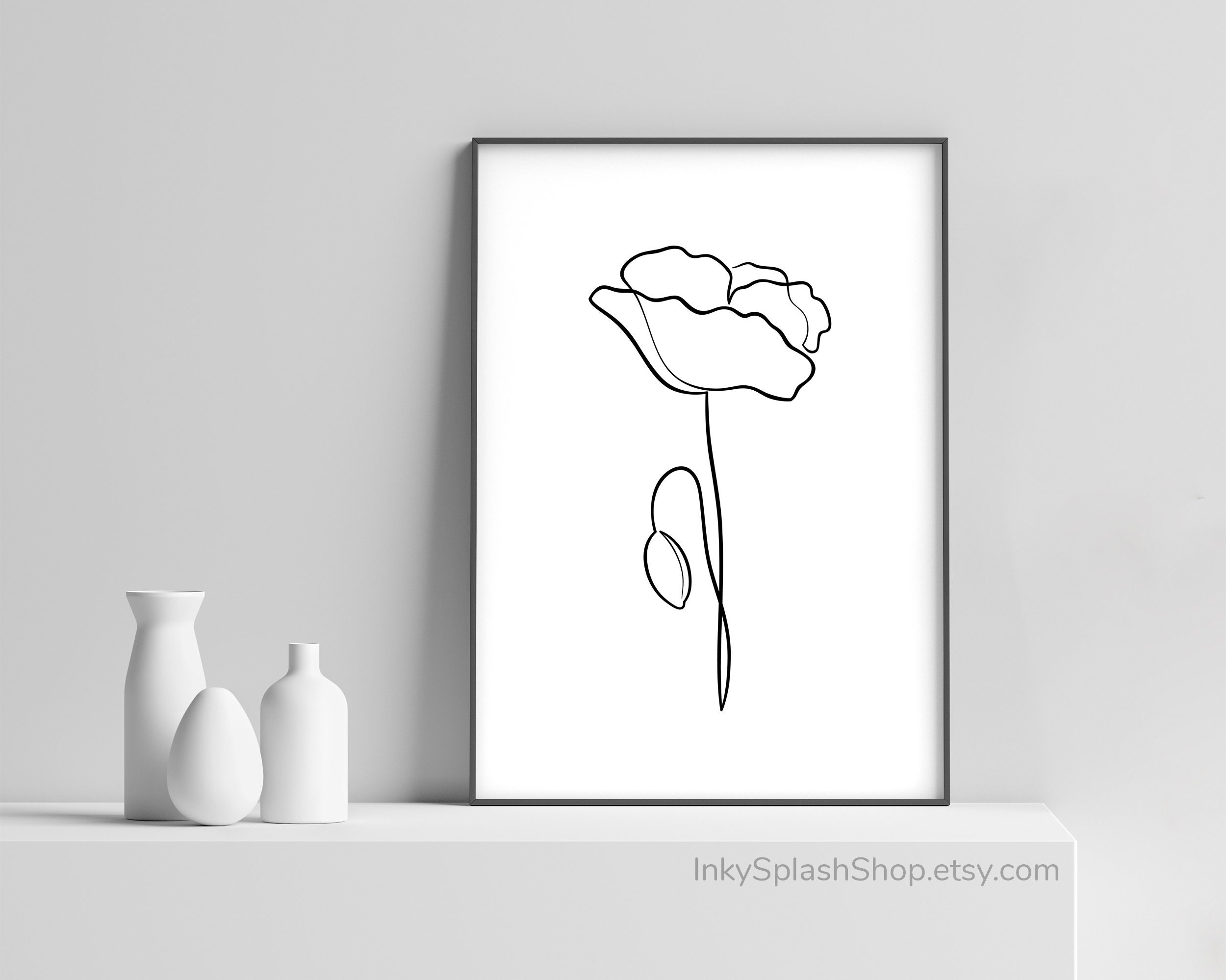 Poppy One Line Drawing Printable Simple Black & White Flower Print ...