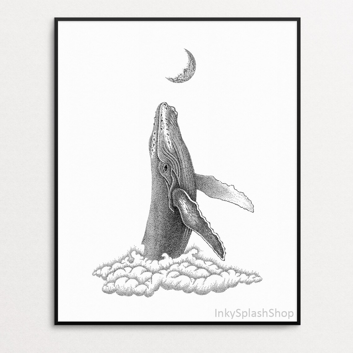 Whale and Moon Drawing Printable Humpback Whale Breaching - Etsy