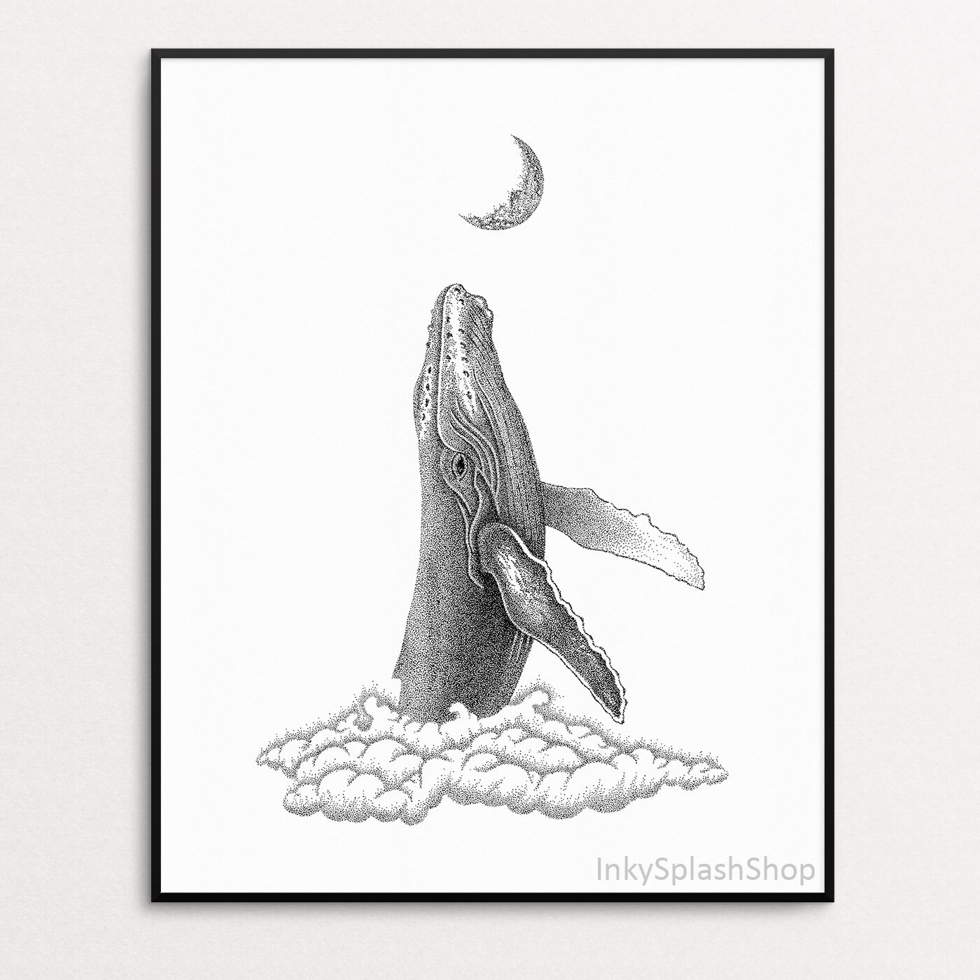 Whale and Moon Drawing Printable Humpback Whale Breaching - Etsy