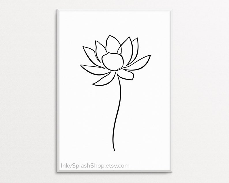 Lotus Flower Line Drawing Delicate Printable Wall Art Black White ...