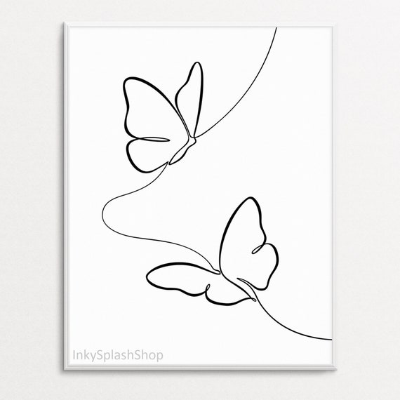 Minimalist Butterfly Print Two Butterflies Flying Continuous - Etsy