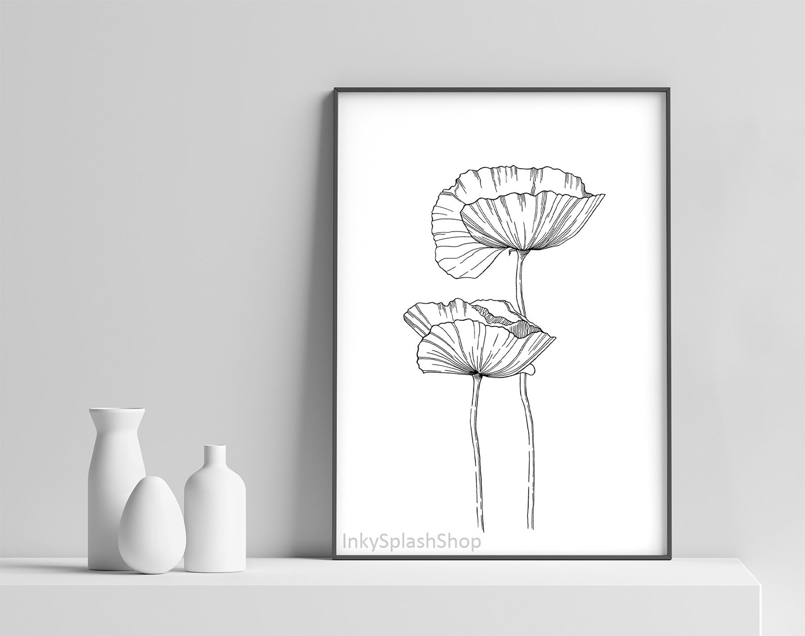 Poppies Art Print Two Poppy Flowers Ink Drawing Printable - Etsy