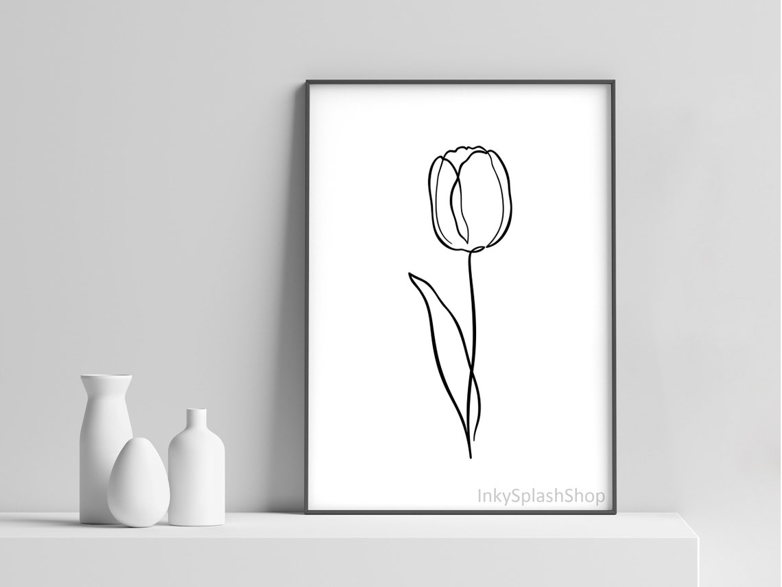 Tulip One Line Drawing Printable Simple Flower Wall Art - Etsy