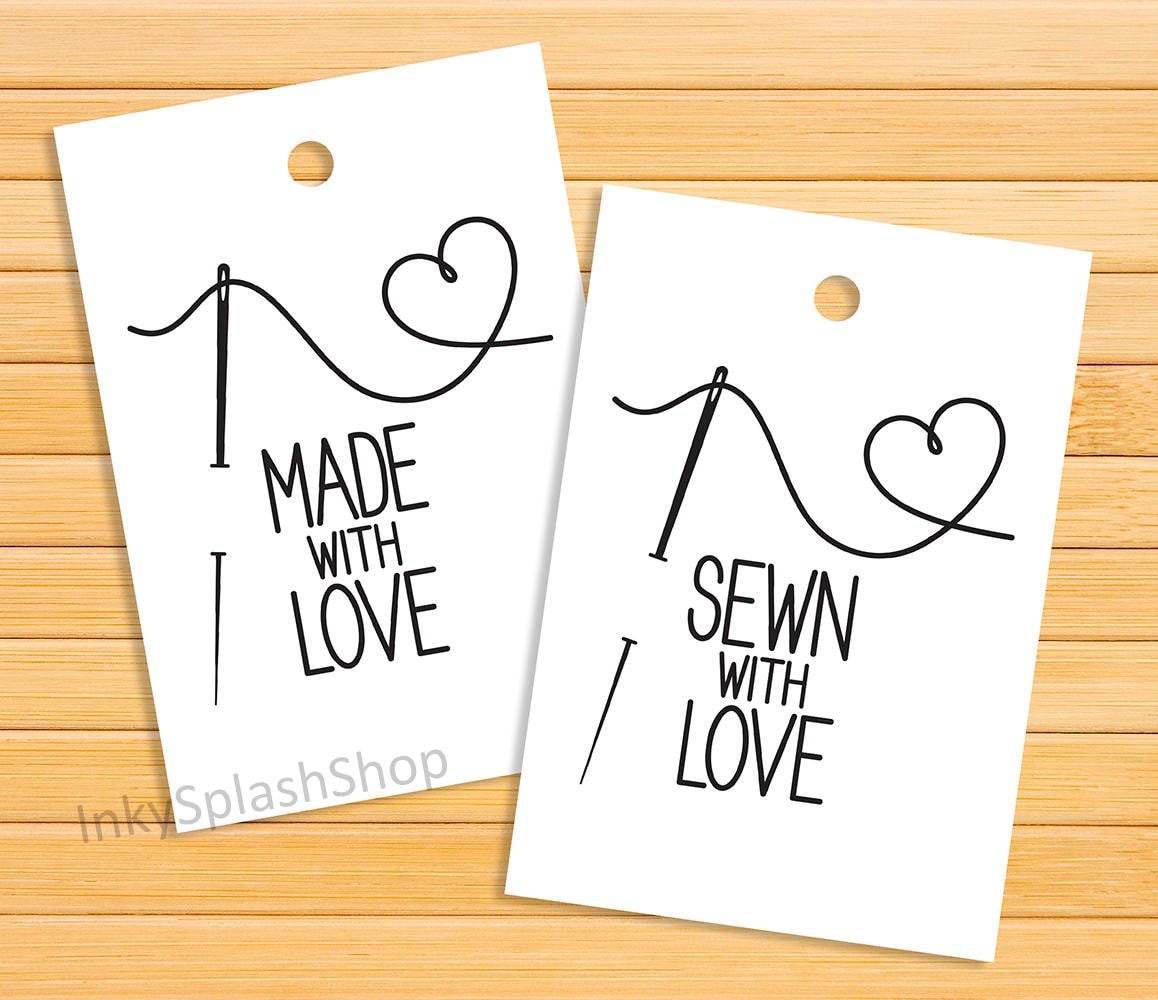 Sewn with Love tags printable. Made with Love product tags. | Etsy