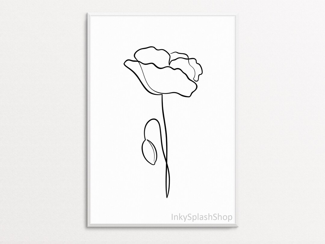 Poppy One Line Drawing Printable Simple Black & White Flower - Etsy