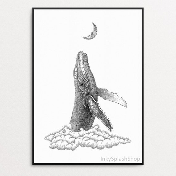 Wall Décor DIGITAL FILE Humpback Whale Ink Drawing Printable Art Home ...
