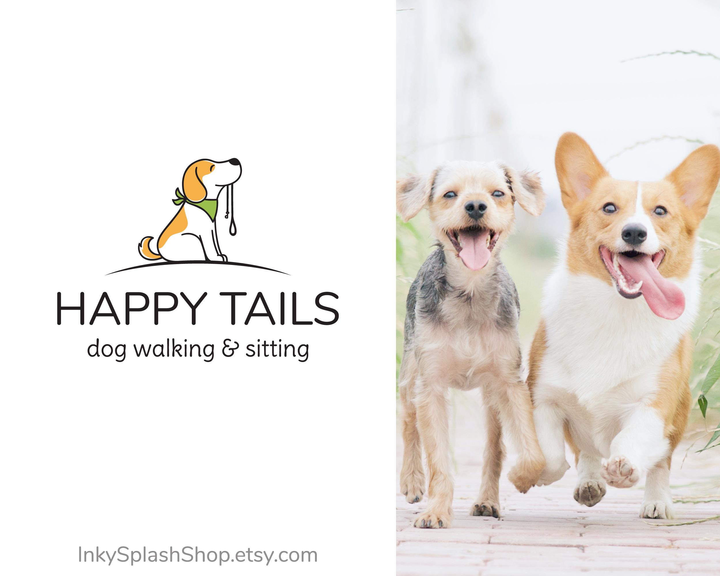 Premade Dog Logo Cute Puppy Leash Logo Customized Logo for Dog Walker ...