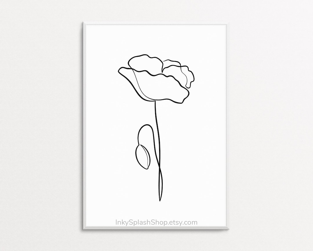 Poppy One Line Drawing Printable Simple Black & White Flower Print ...