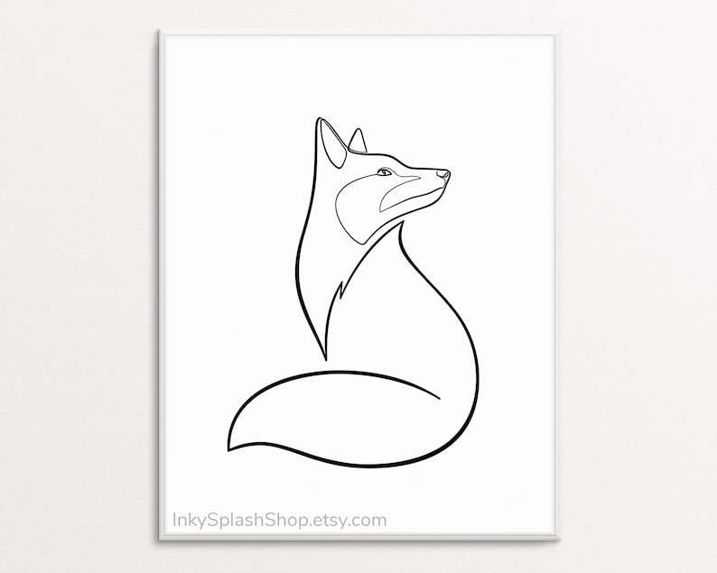 Fox Printable Art. Minimalist Continuous Line Drawing. Simple Animal ...