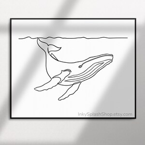 Whale One Line Art Printable Simple Ocean Animal Print Humpback Whale ...